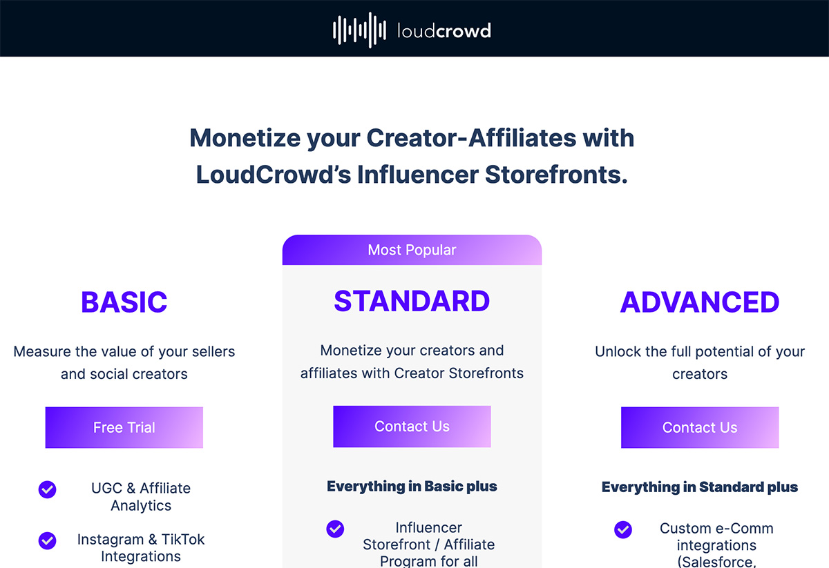 Flexible Pricing Plans - LoudCrowd